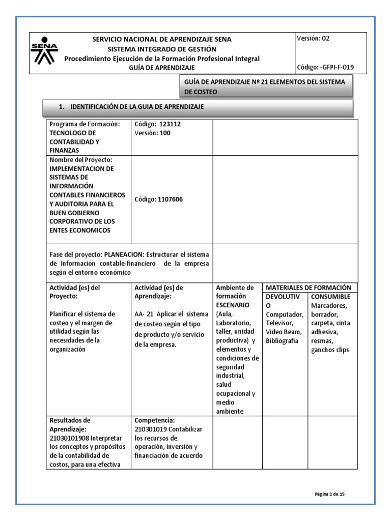 Guia Aa - 21 | PDF | Contabilidad | Costo