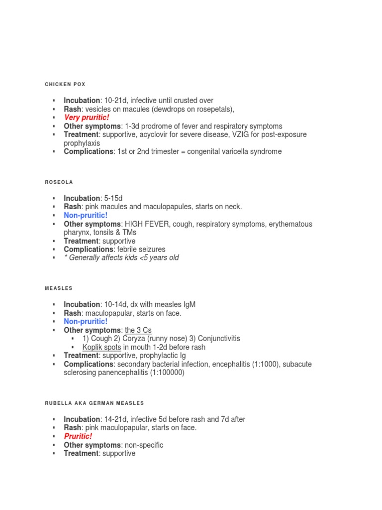 Viral Rash Comparison Guide | PDF | Measles | Epidemiology