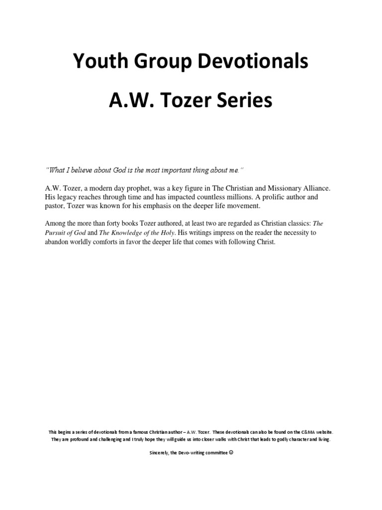 A. W. Tozer - Youth Group Devotionals PDF | PDF | God | Genesis ...