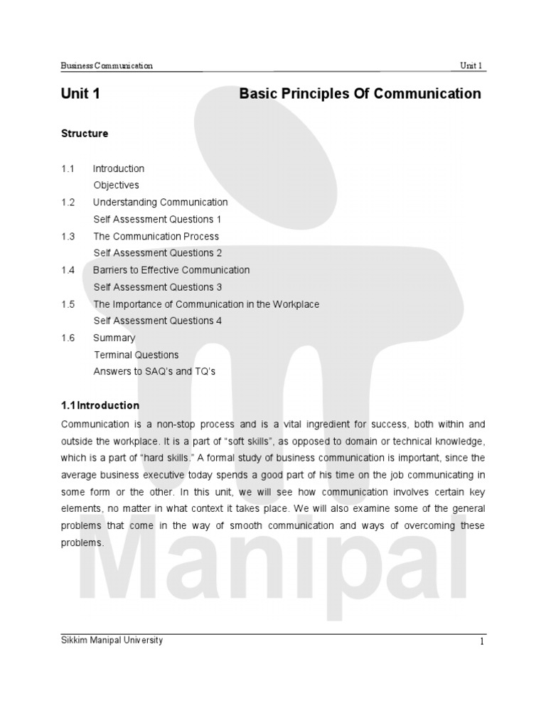 Unit 1 Basic Principles of Communication: Structure | Download Free PDF ...
