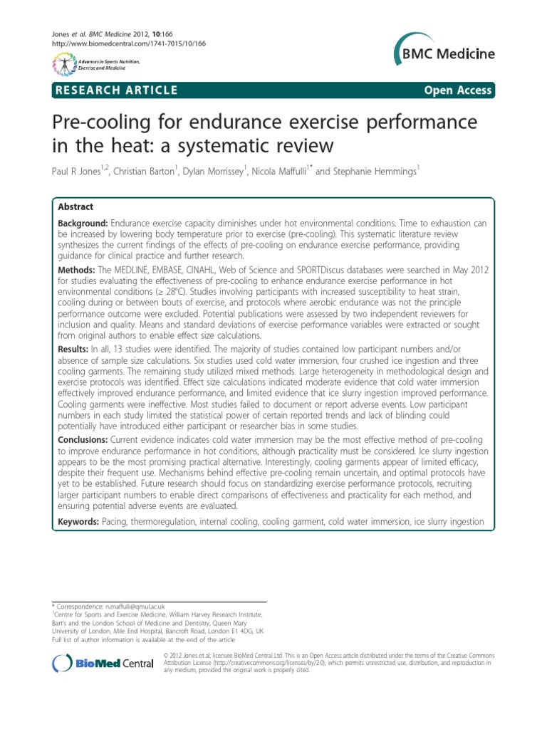 Pre-Cooling For Endurance Exercise Performance in The Heat: A ...