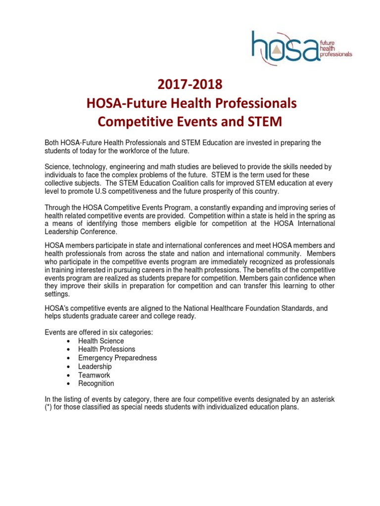 HOSA Competitive Events Overview 2017-2018 | PDF | Science, Technology ...