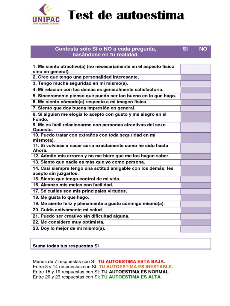 Test de Autoestima | PDF