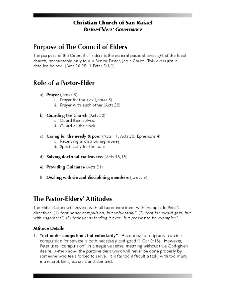 Purpose of The Council of Elders: Christian Church of San Rafael ...