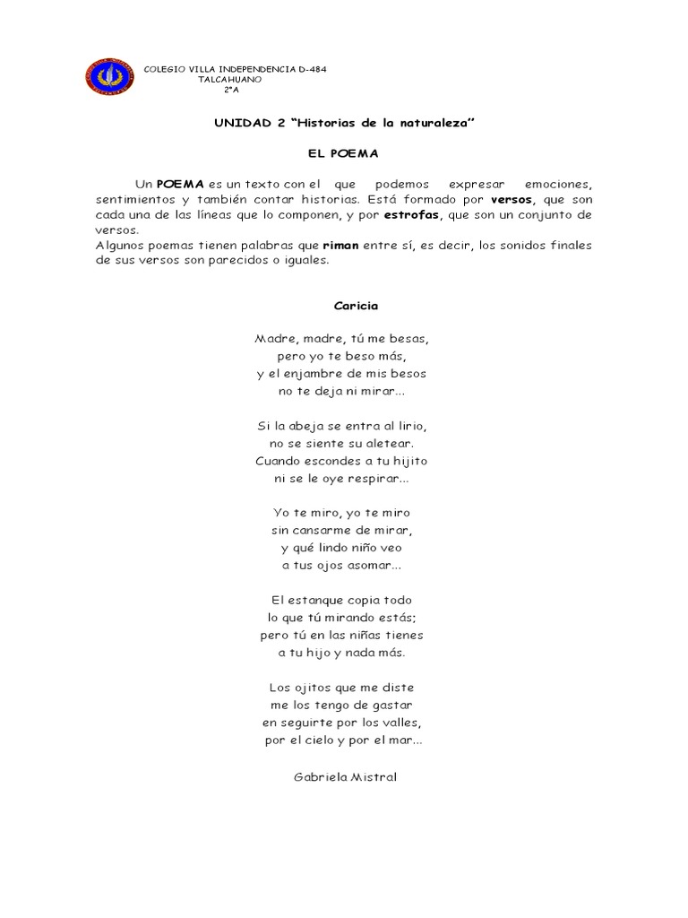 Análisis del poema "Caricia" de Mistral | PDF