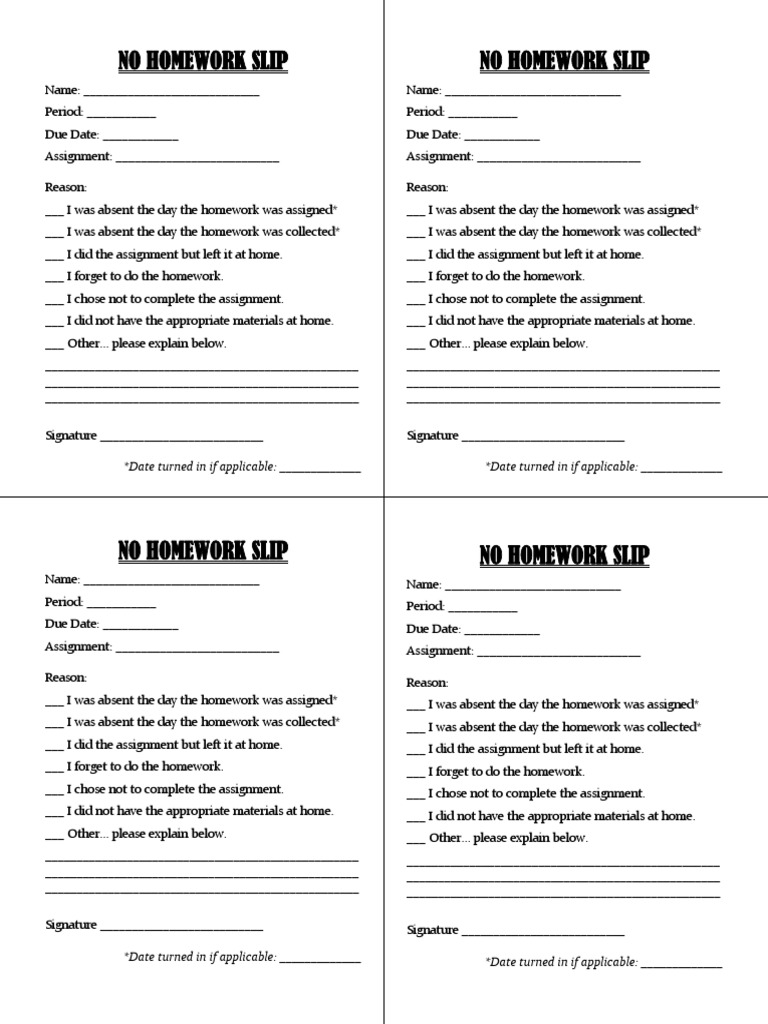 No Homework Slip | PDF | Homework | Educational Devices