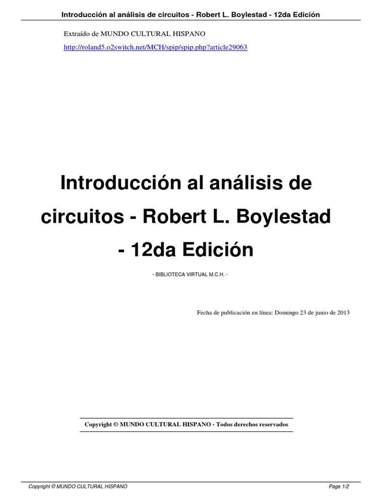Introduccion Al Analisis de Circuitos Robert L Boylestad | PDF | Ley de derechos de autor | Derecho