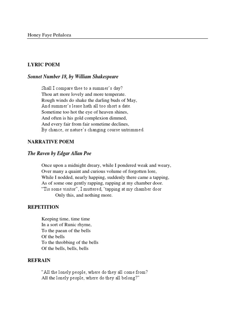 Lyric Poem: Sonnet Number 18, by William Shakespeare | PDF