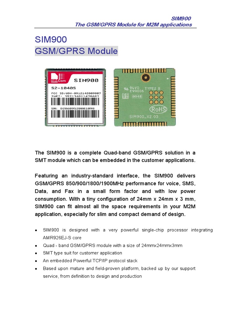 SIM900 GSM/GPRS Module Overview | PDF