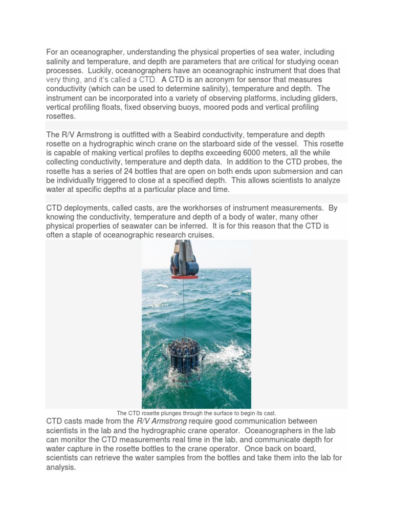 R/V Armstrong: The CTD Rosette Plunges Through The Surface To Begin Its ...