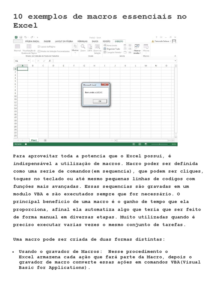 10 Exemplos de Macros Essenciais No Excel | PDF | Macro (Ciência da ...