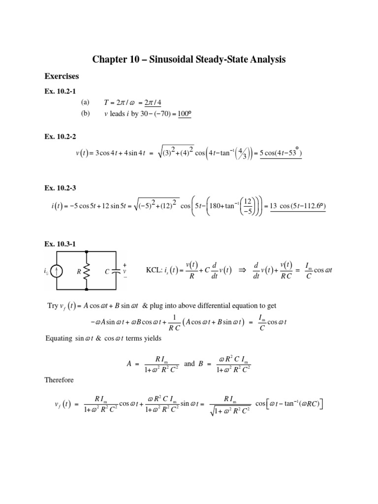 Chapter 10 - Sinusoidal Steady-State Analysis: Exercises | PDF