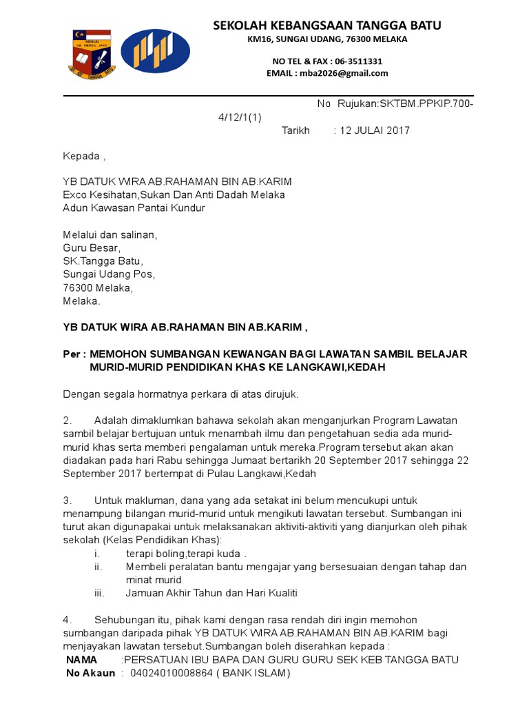 Contoh Surat Mohon Sumbangan Yb 19.7 | PDF