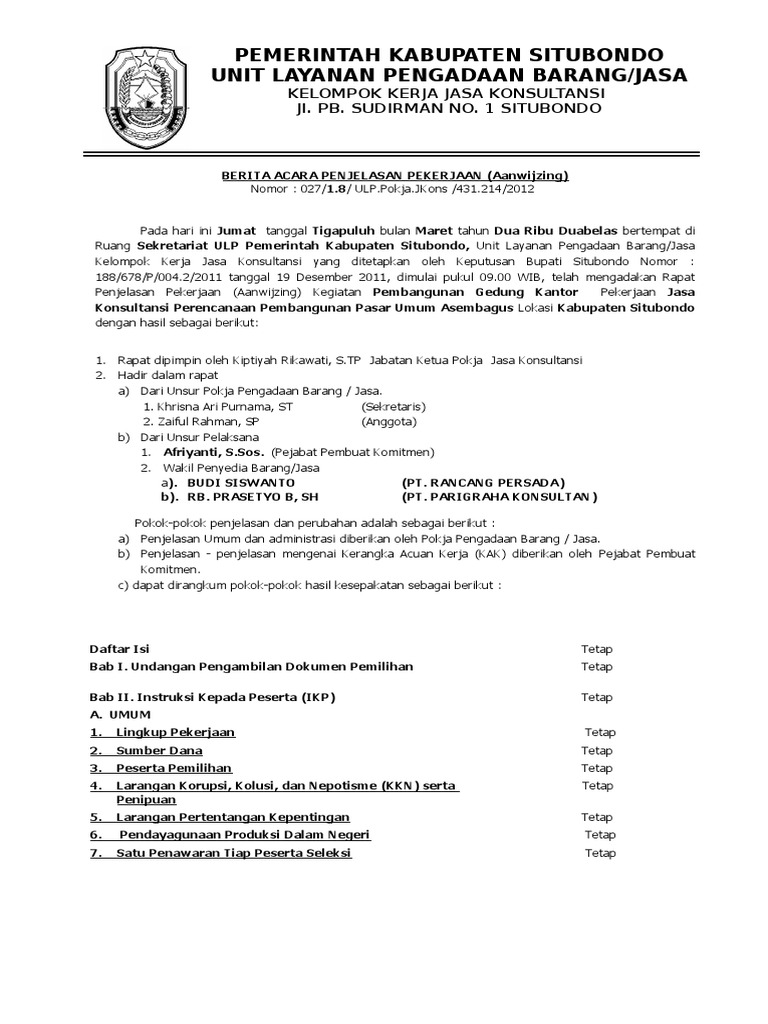 Proses Aanwijzing Proyek Konstruksi | PDF