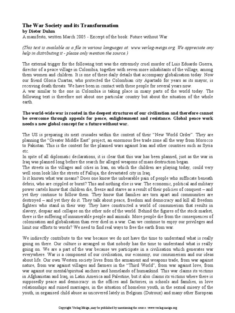 The War Society and Its Transformation - Dieter Duhm | PDF | Human | Peace The War Society and Its Transformation - Dieter Duhm | PDF | Human | Peace