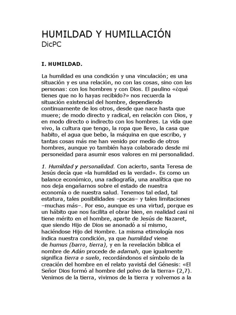 Humildad y Humillación | PDF | Jesús | Amor