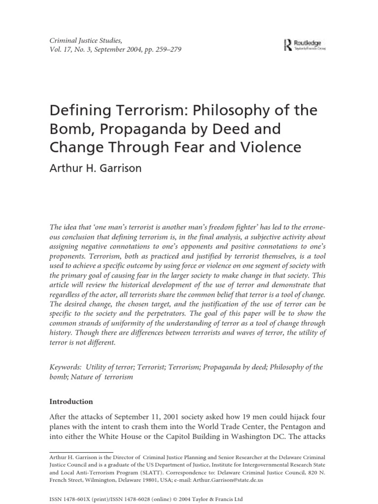 Defining Terrorism: Philosophy of The Bomb, Propaganda by Deed and ...