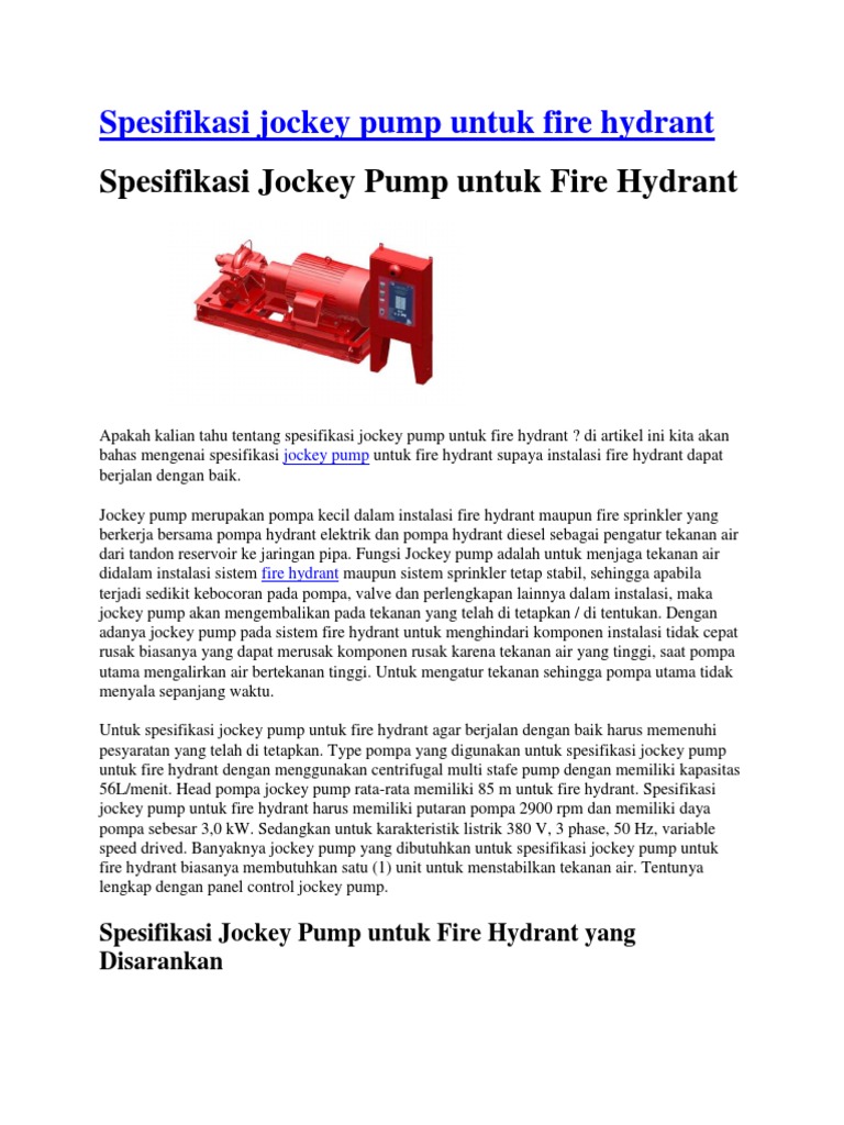 Spesifikasi Jockey Pump untuk Hydrant | PDF