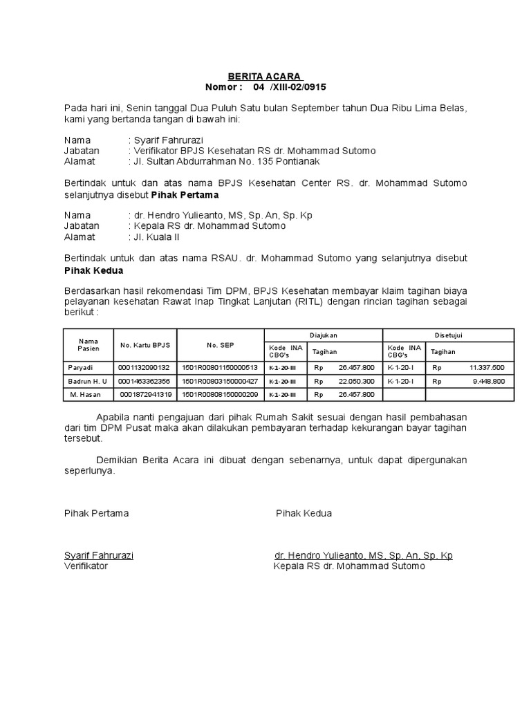 BERITA ACARA Klaim Pending Au | PDF