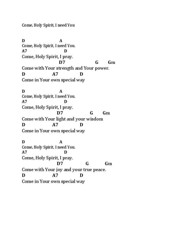 Chords-Come Holy Spirit I Need You