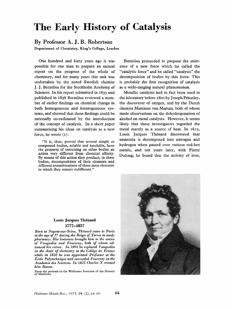 The Early History of Catalysis | PDF | Catalysis | Platinum