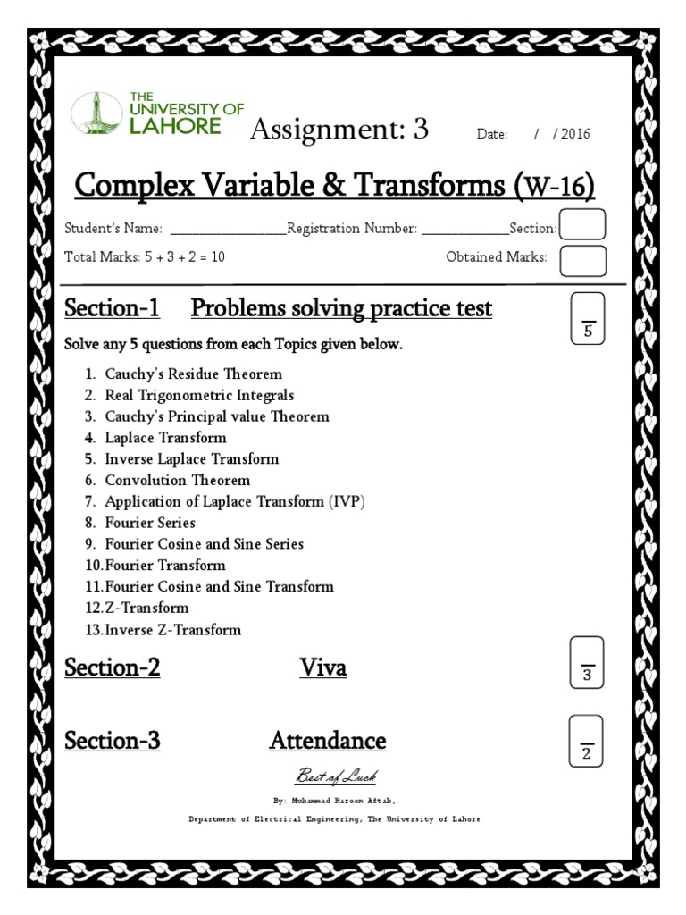 Complex Variable & Transforms : Assignment: 3 | PDF