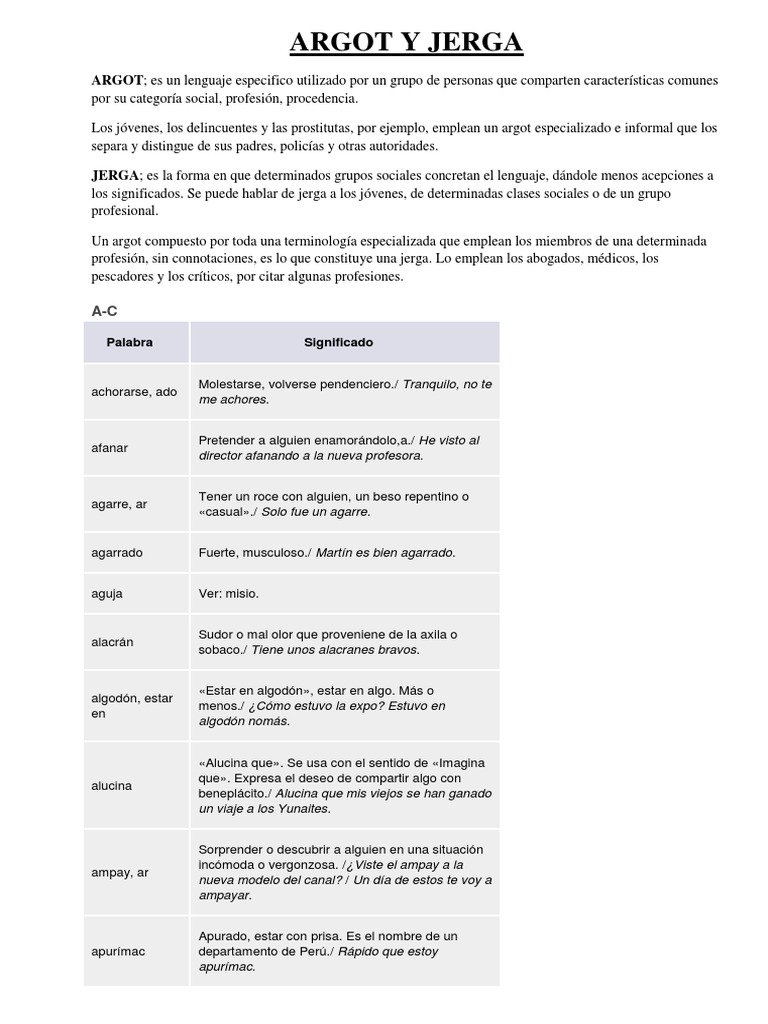 Argot y Jerga | Lingüística | Idiomas