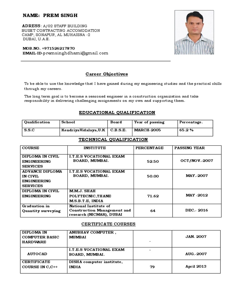 Resume Prem | PDF | Diploma | Engineering