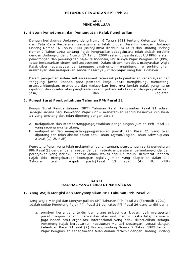 Petunjuk Pengisian SPT PPH 21 | PDF