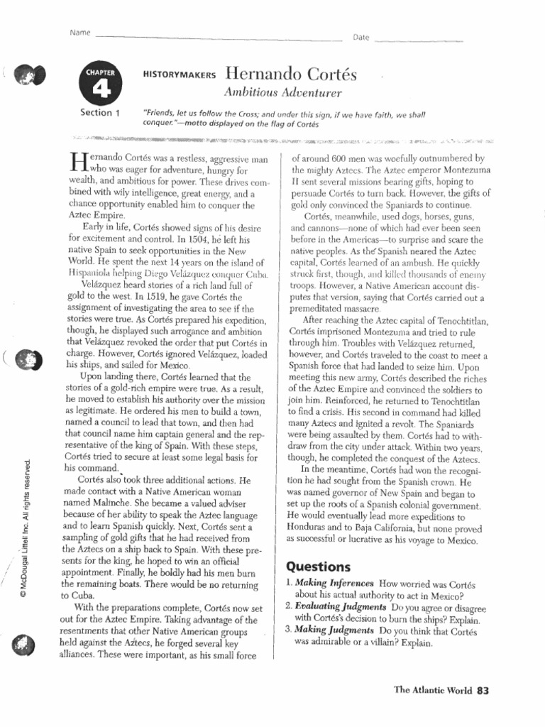 Hernan Cortes Worksheet | PDF