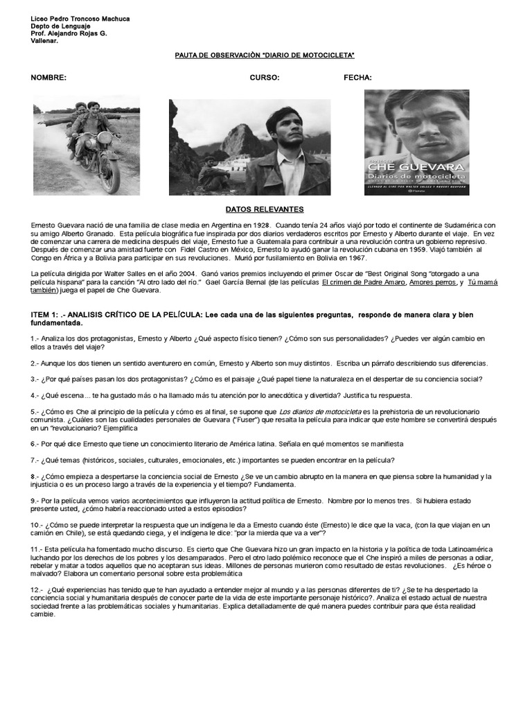 Análisis de "Diarios de Motocicleta" | PDF | Che Guevara