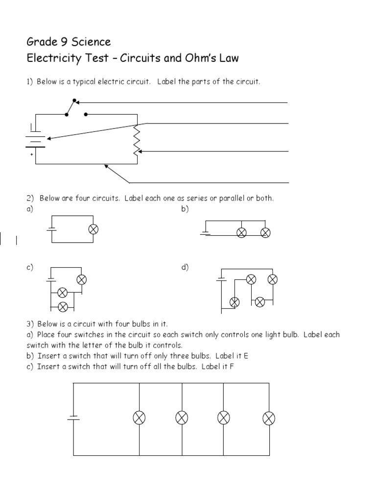 9 Electricity Test - Circuits | PDF | Series And Parallel Circuits ...