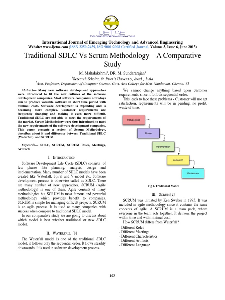 Traditional SDLC Vs Scrum Methodology - A Comparative Study | PDF ...
