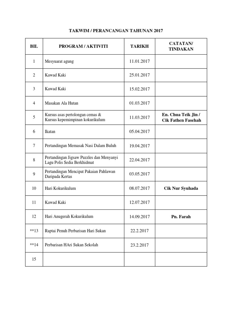 Takwim Template | PDF
