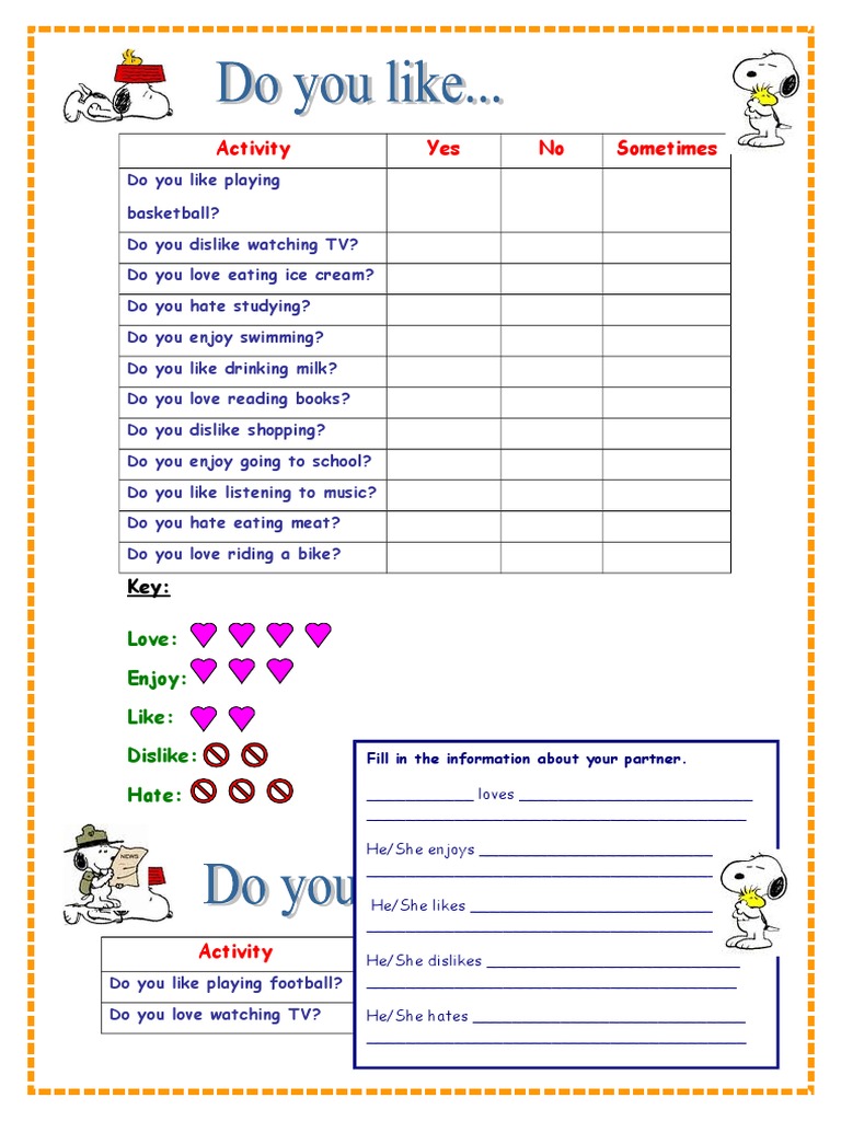 Do You Like Speaking Activity Fun Activities Games Oneonone Activities ...