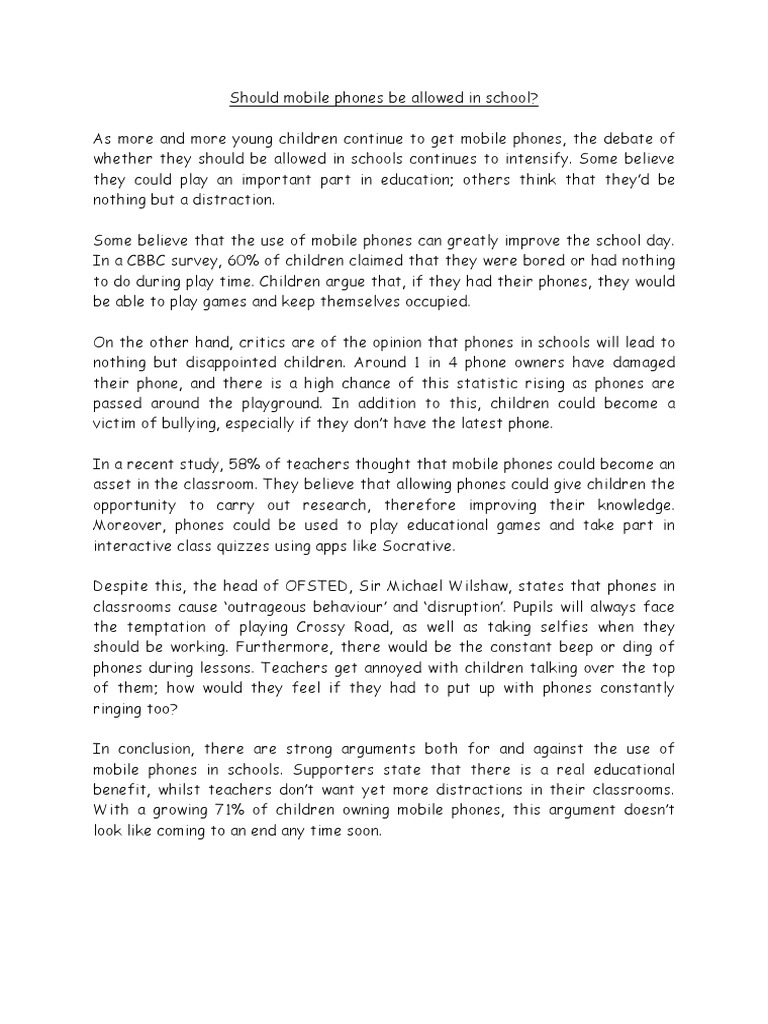 Mobile Phones Argument EV | PDF | Schools | Further Education