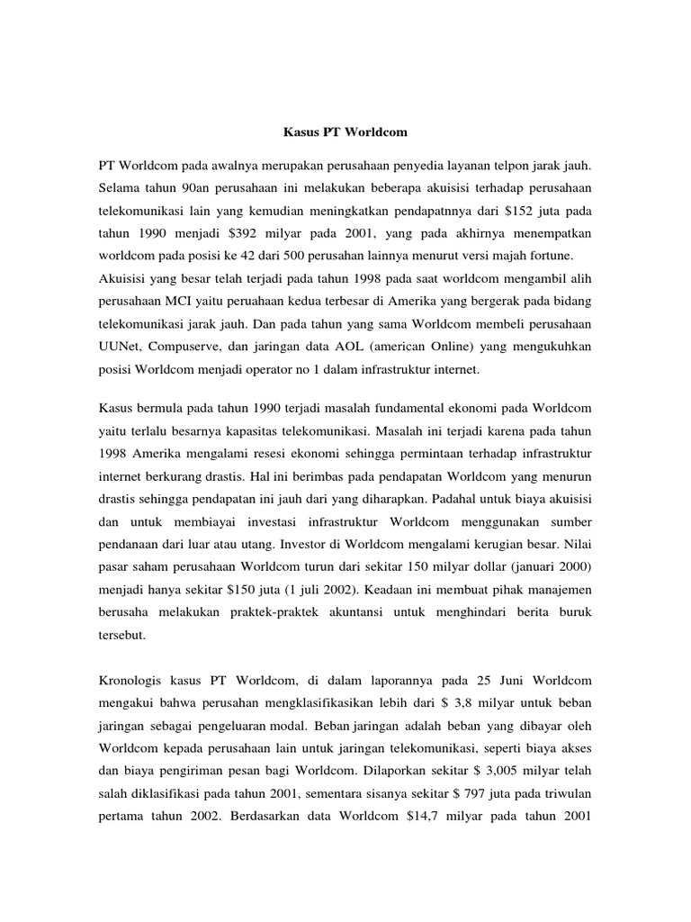 Skandal Akuntansi PT Worldcom | PDF | Pengelolaan Keuangan & Uang