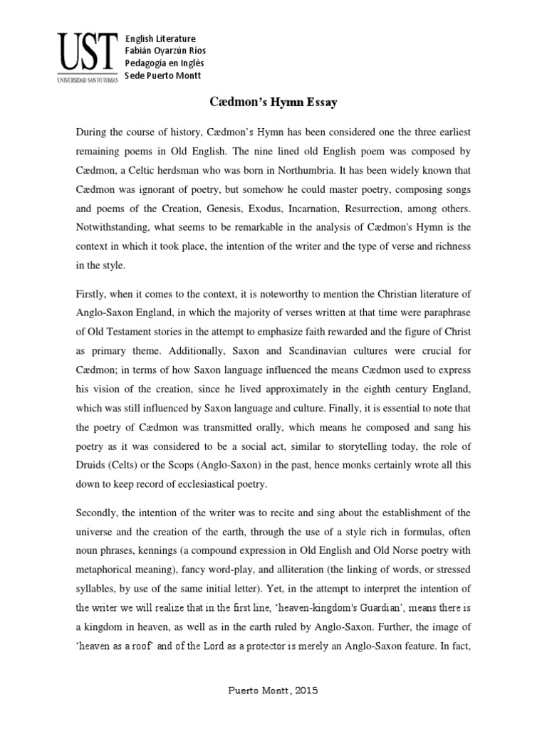Caedmon's Hymn Essay by Andrea | PDF | Anglo Saxons | Poetry