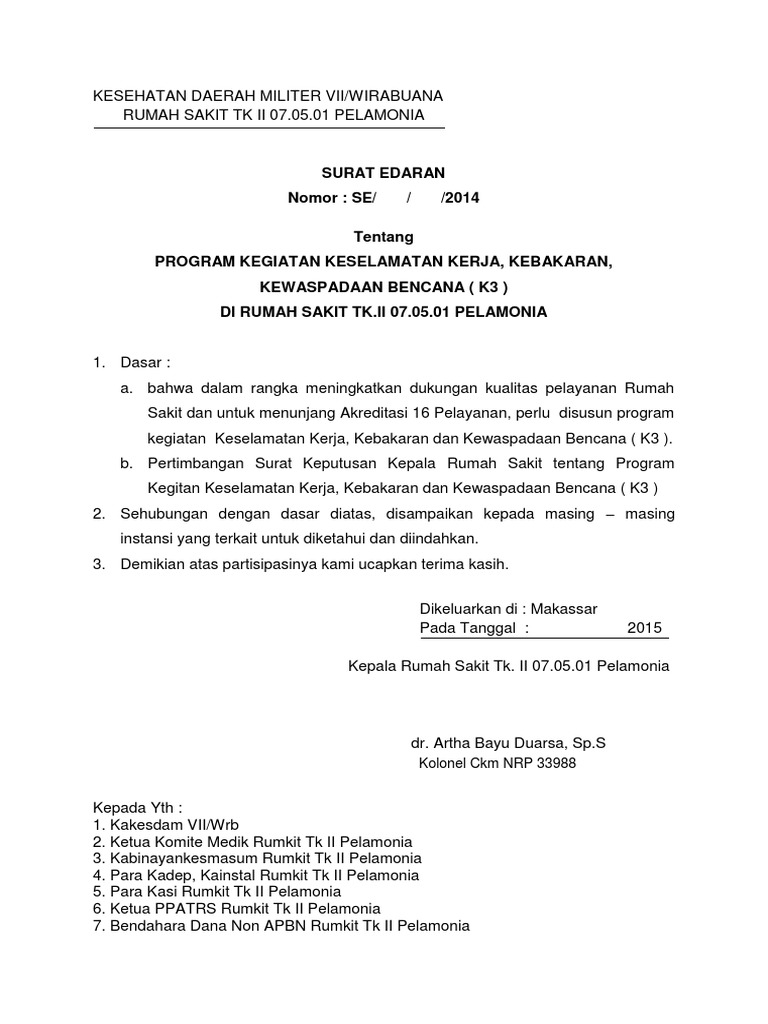Surat Edaran Program Kegiatan K3 | PDF