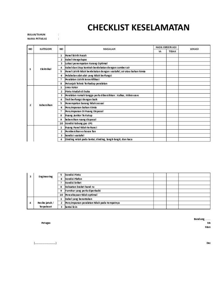 Checklist Keselamatan Dan Keamanan | PDF