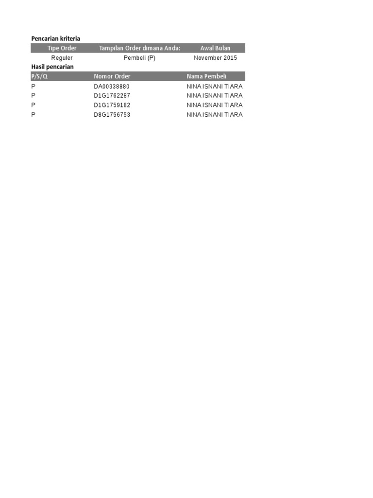 Tipe Order Tampilan Order Dimana Anda: Awal Bulan: Pencarian Kriteria | PDF