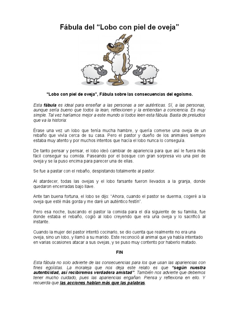 Fábula del Lobo con Piel de Oveja | PDF | Oveja | Fábula