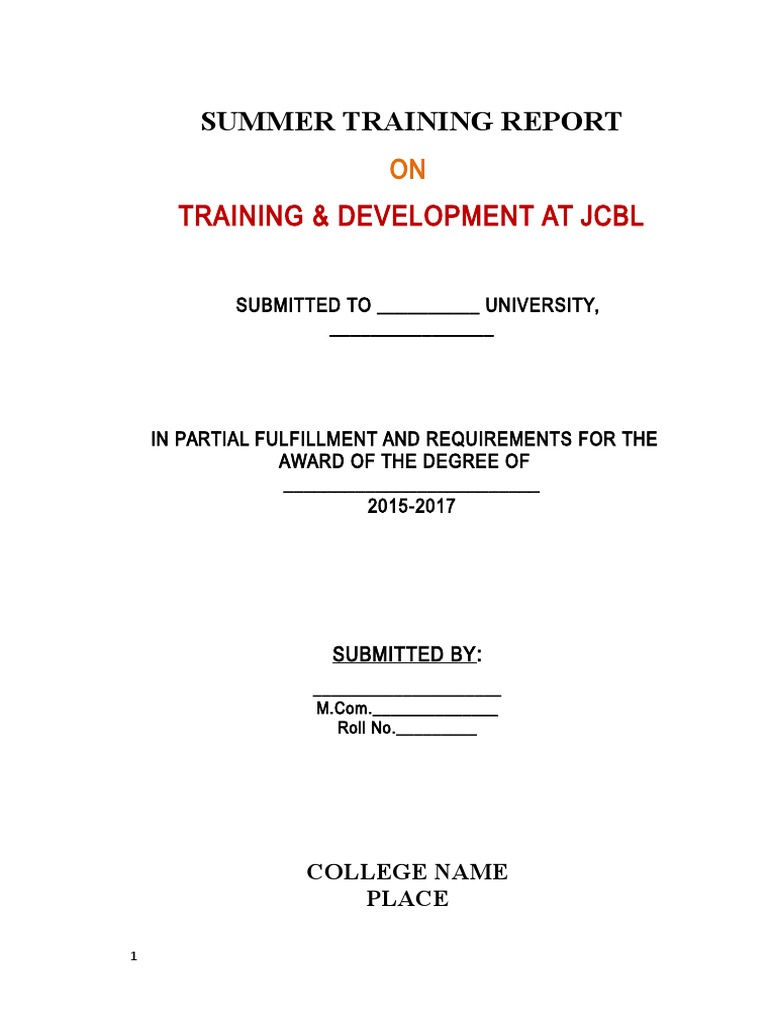 Final Report Training & Development at JCBL - HR - Pending To Send ...