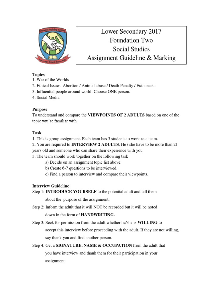 FD2 Social Studies Assignment Guideline Sept 2017 | PDF | Communication ...