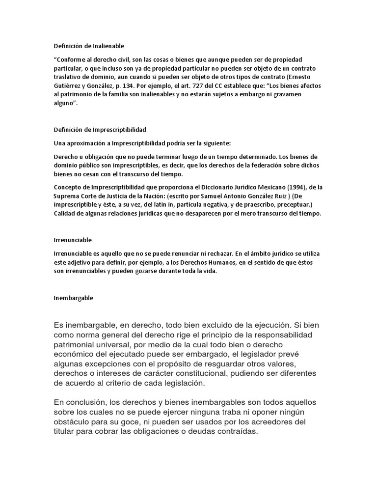 Definición de Inalienable | PDF | Propiedad | Estatuto de limitaciones