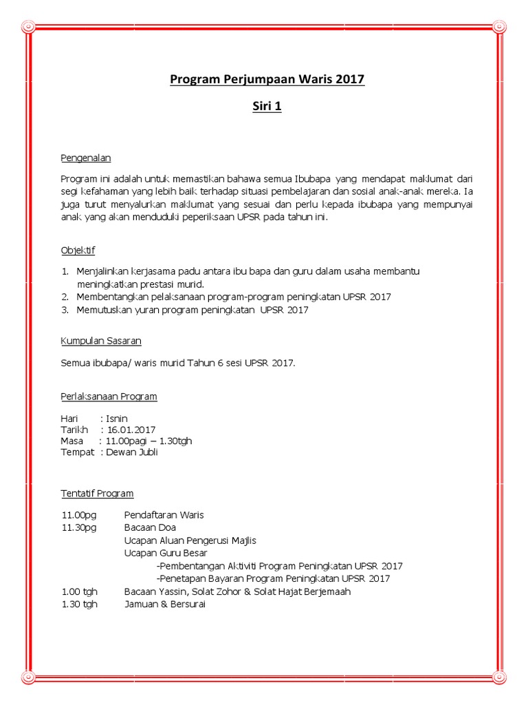 Contoh Perjumpaan Waris Tahun 6 | PDF
