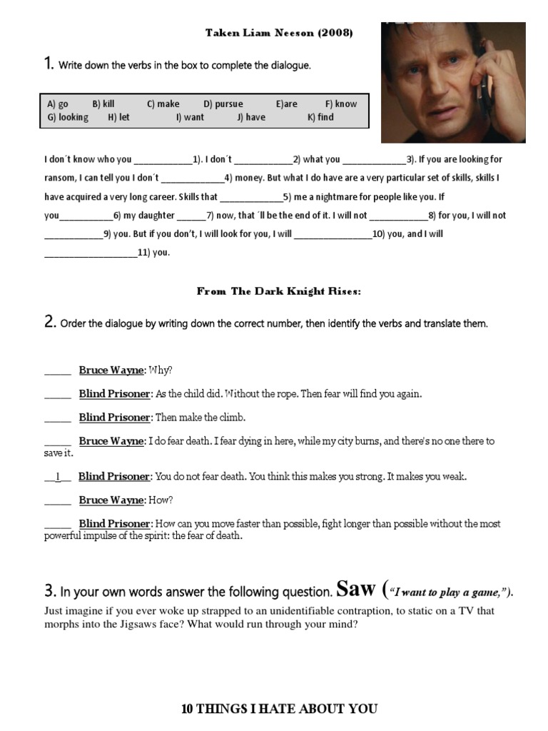 Taken Liam Neeson (2008) : in Your Own Words Answer The Following ...