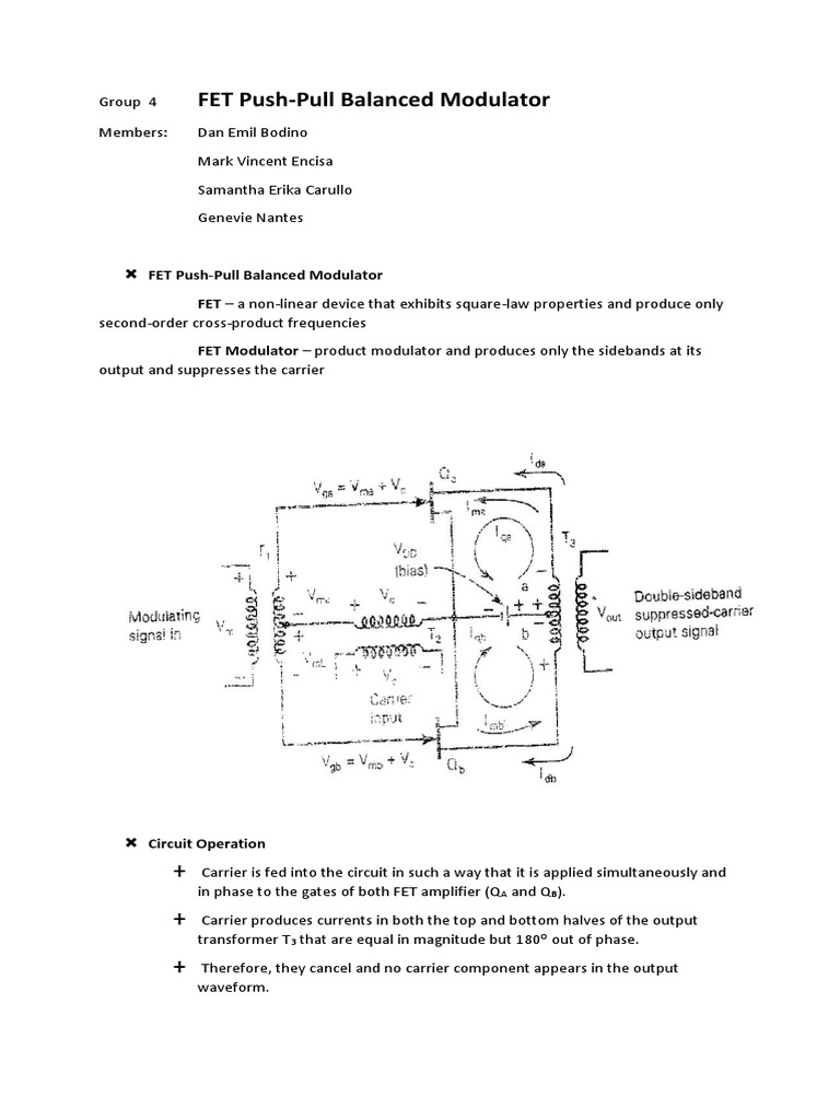 FET Push-Pull Balanced Modulator: FET - A Non-Linear Device That ...