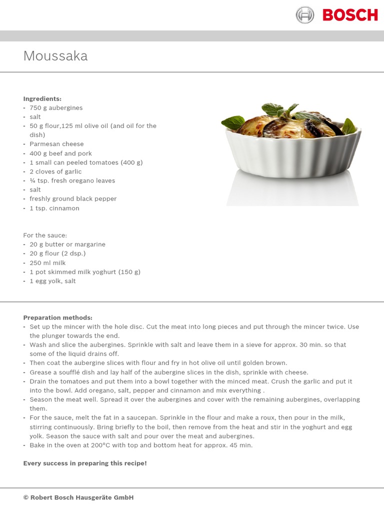 Moussaka: - Ingredients | PDF