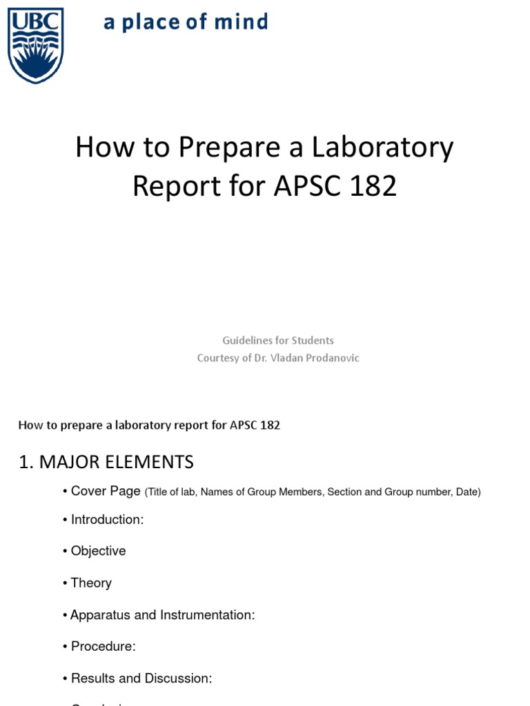Guidelines for Preparing an Effective Laboratory Report for APSC 182 ...